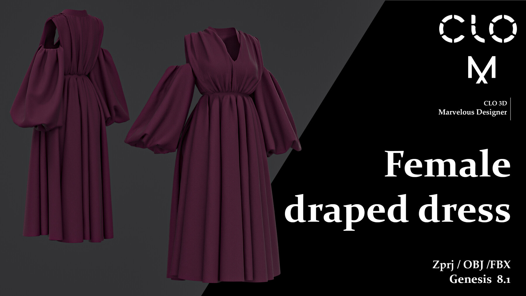 ArtStation - Female draped dress / Marvelous Designer/Clo3D project ...