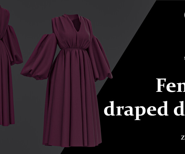 ArtStation - Female draped dress / Marvelous Designer/Clo3D project ...