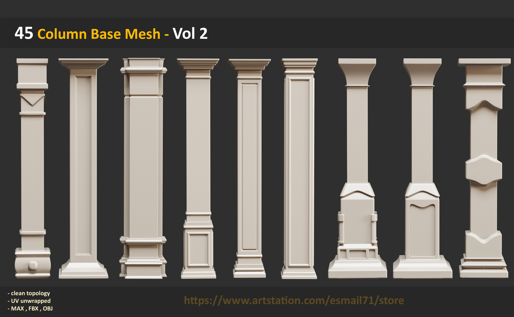 ArtStation - 45 Column Base Mesh - Vol 2 | Game Assets
