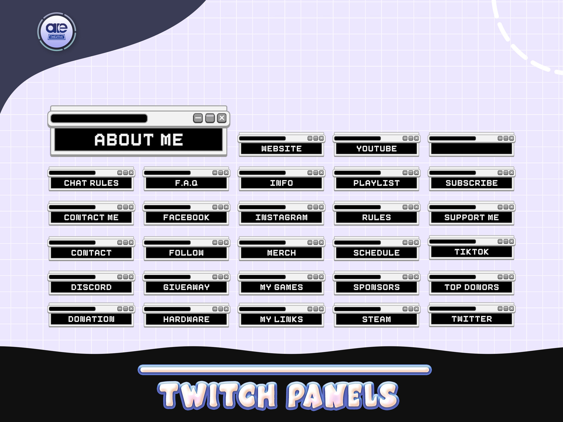 ArtStation - Animated Stream Package Overlay Black and White, Pixel ...