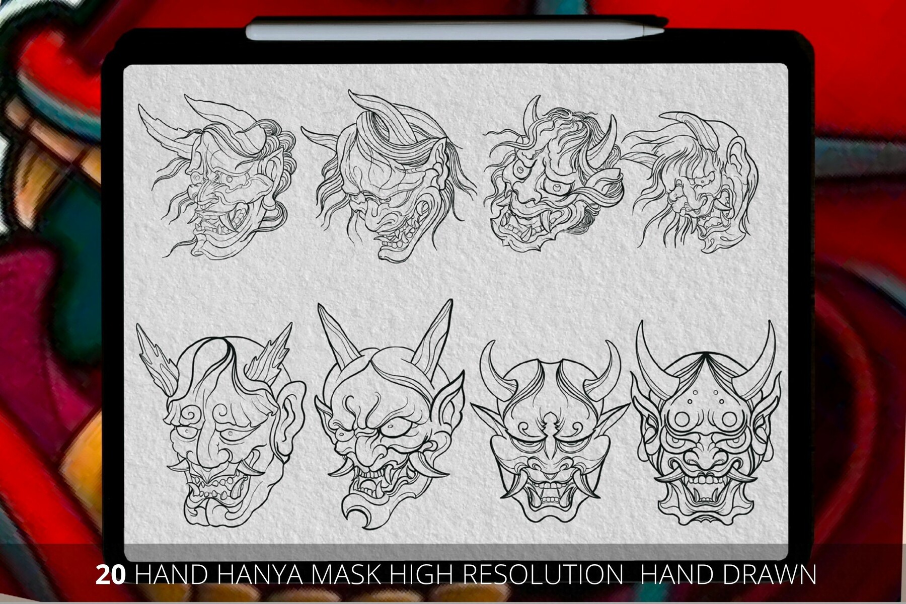 ArtStation - Hanya Mask Brush stamp | Japan tattoo stencil | Tattoo ...