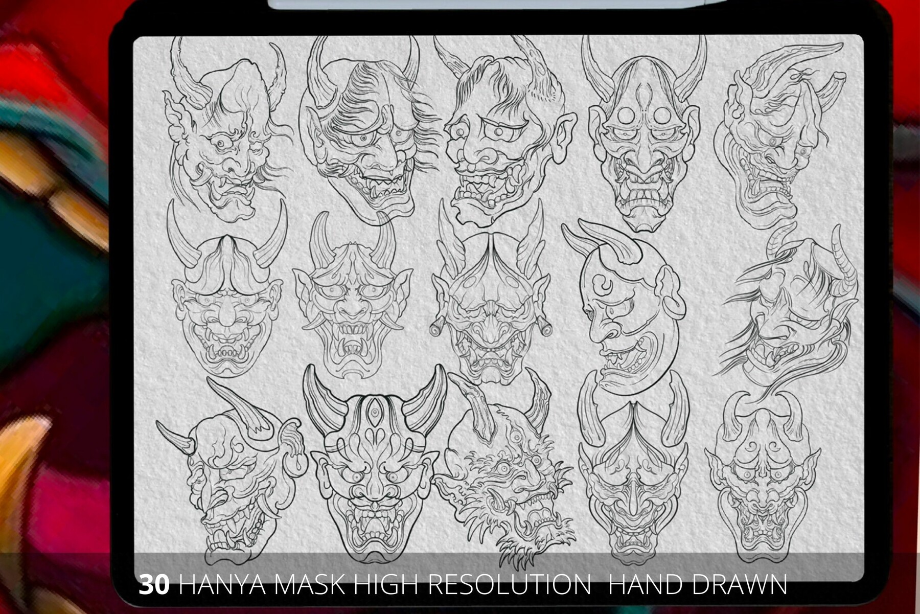 ArtStation - Hanya Mask Brush stamp | Japan tattoo stencil | Tattoo ...