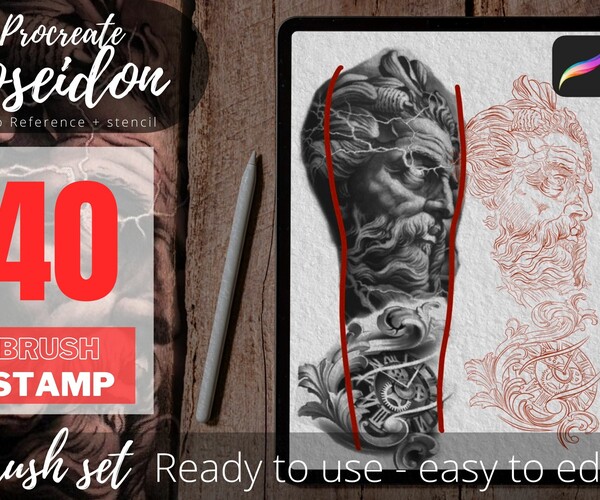 ArtStation - Procreate, greek mythology tattoo brush stamp,Poseidon ...