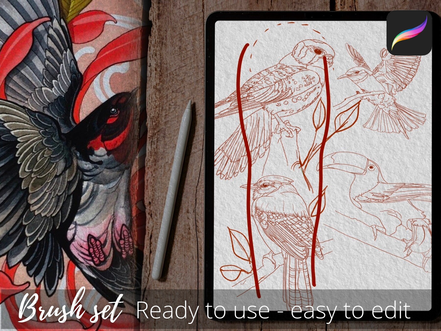 ArtStation - Bird Procreate Tattoo brush stamp , Neo tradition tattoo brush stamp, bird tattoo ...