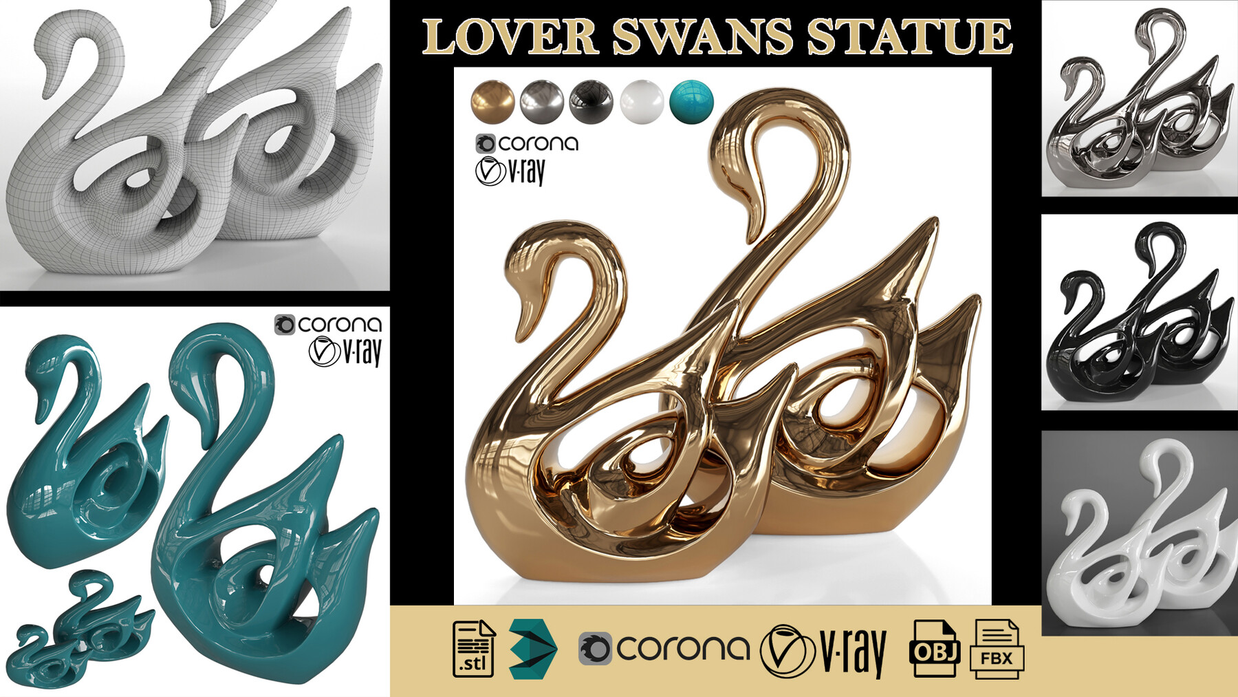 ArtStation - LOVER SWANS STATUE | Resources
