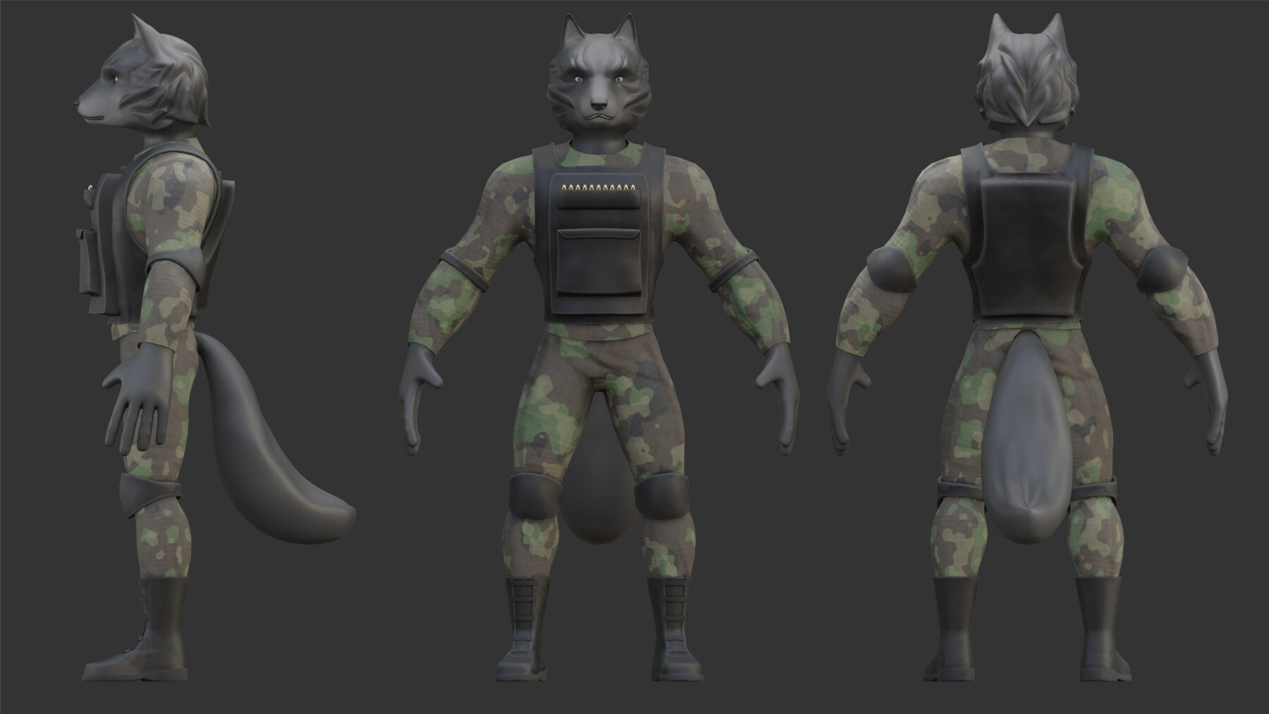 ArtStation - Character Military Wolf with Weapon SMG | Game Assets