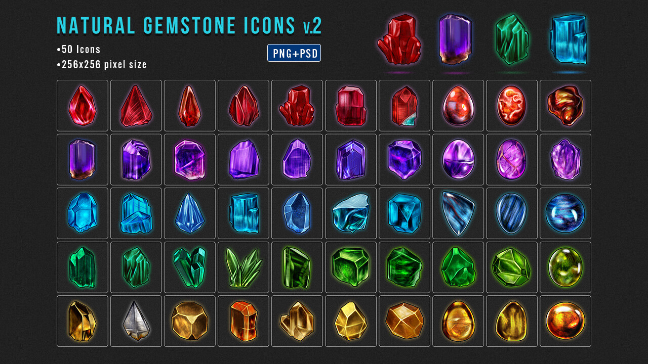ArtStation - NATURAL GEMSTONE ICONS v.2 | Game Assets