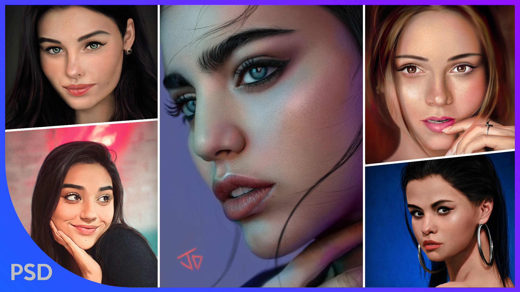 ArtStation - Bundle of 5 Tutorial Portrait PSDs | Tutorials