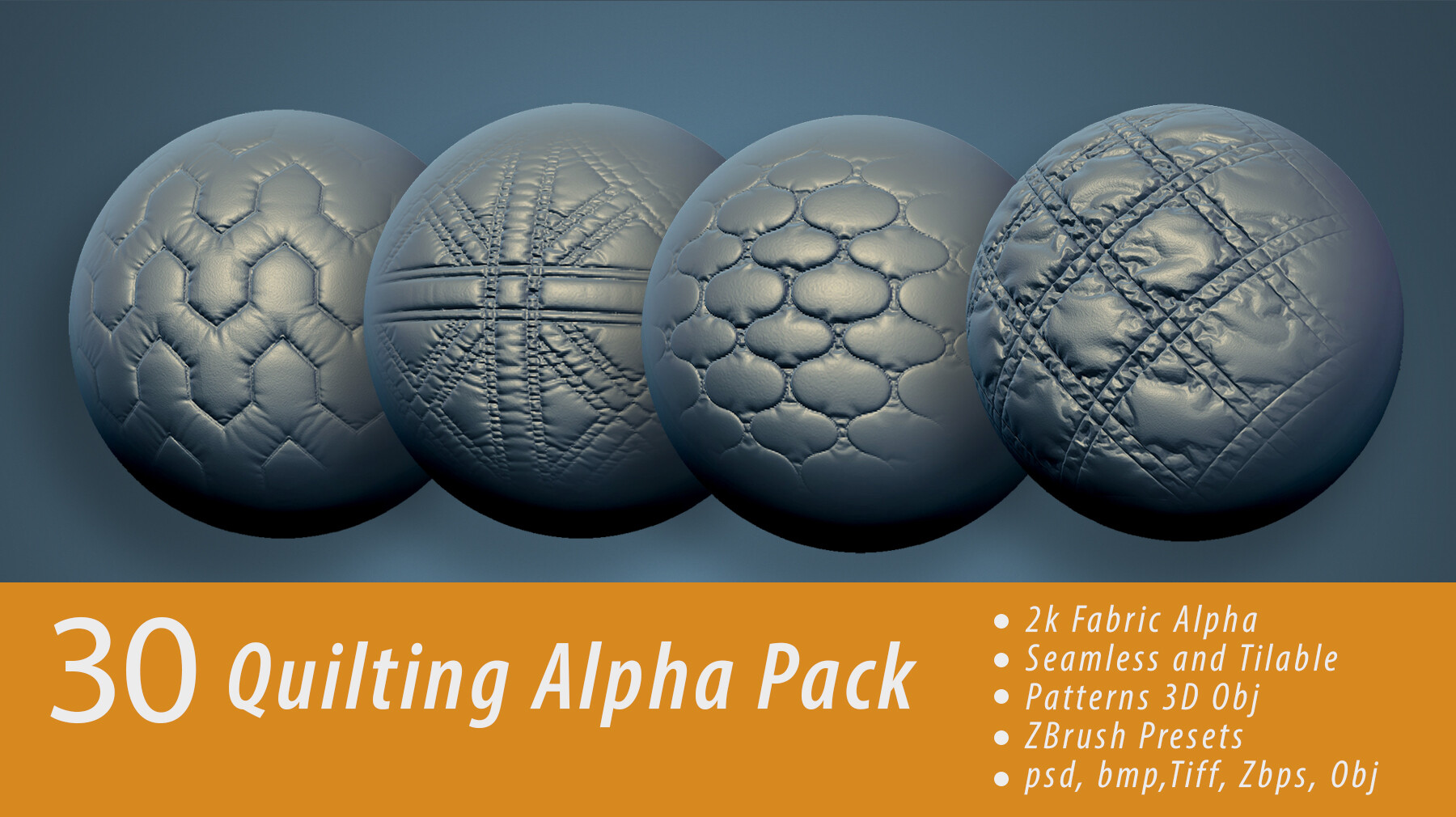 ArtStation - 30 Quilting Alpha Pack + Zbps and obj | Brushes
