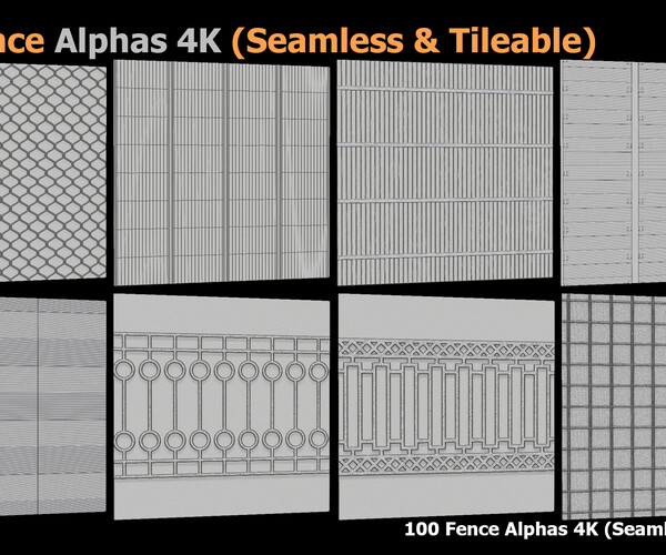 ArtStation - 100 Fence Alphas 4K (Seamless & Tileable) VOL 09 | Brushes