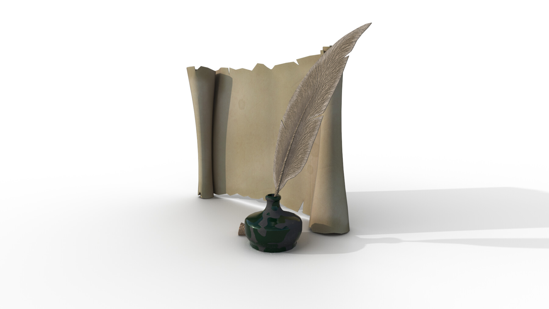 ArtStation - Set of papyrus and inkwell with stopper and quill PBR low ...