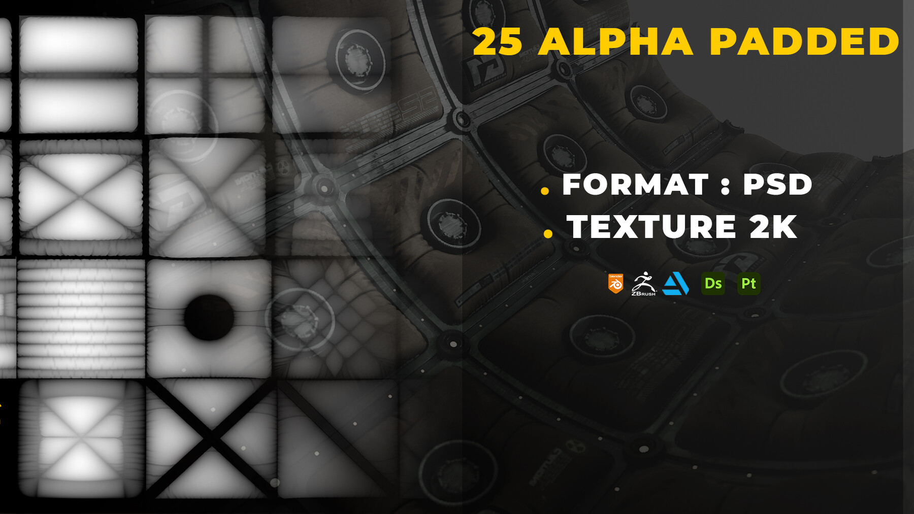 ArtStation - 25 ALPHA PADDED TEXTURE 2K | Brushes