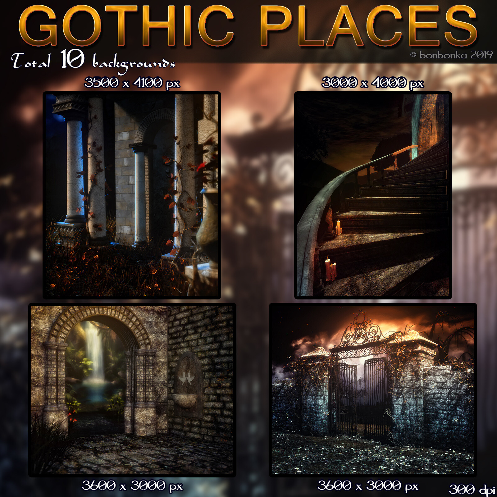 ArtStation - Gothic Places - 10 Stock Backgrounds Pack | Artworks