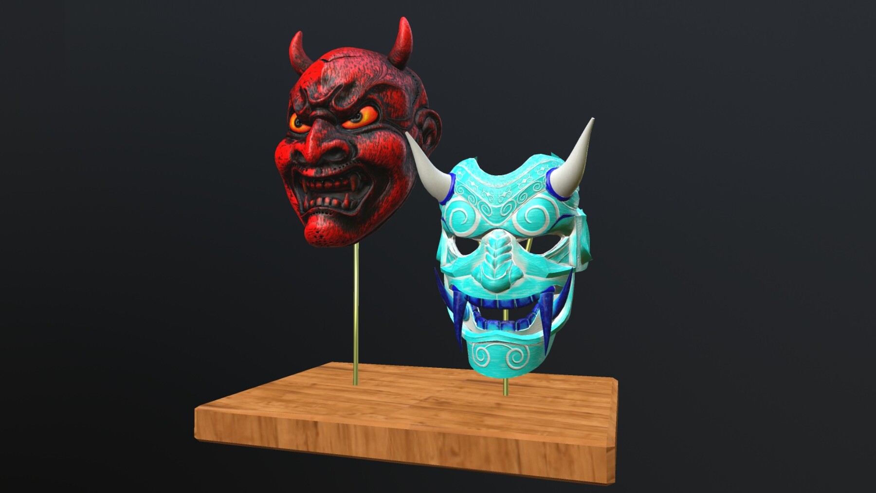 ArtStation - JAPANESE DEMONS MASKS low-poly PBR | Game Assets