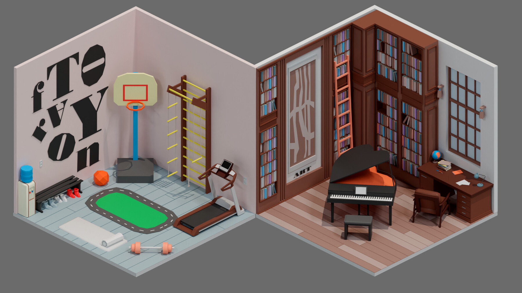 ArtStation - low poly interior 1 Low-poly 3D model | Game Assets