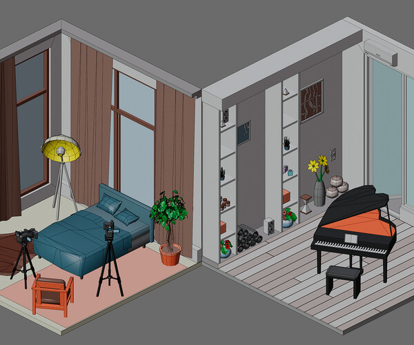 ArtStation - low poly interior 1 Low-poly 3D model | Game Assets