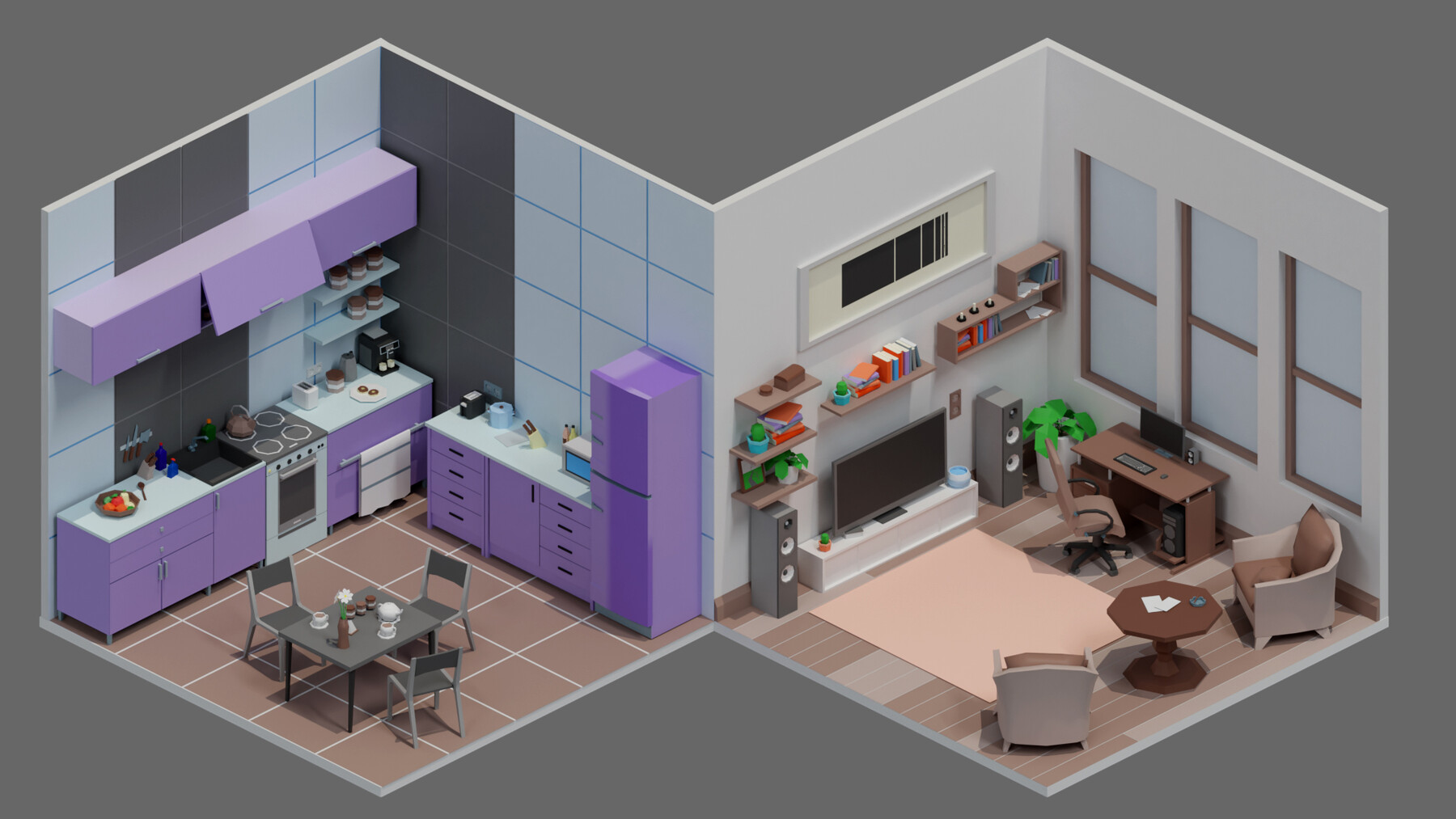 ArtStation - low poly interior 2 Low-poly 3D model | Game Assets