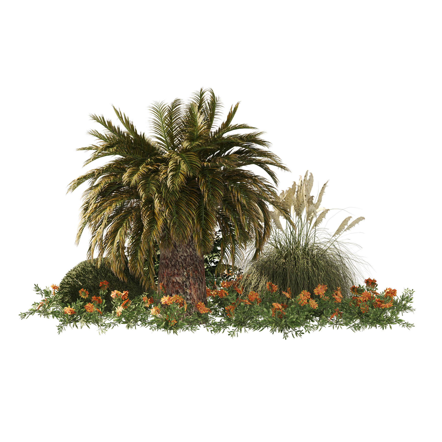 ArtStation - Outdoor Garden Set, Palm Tree, Bush & flowers 3d model ...