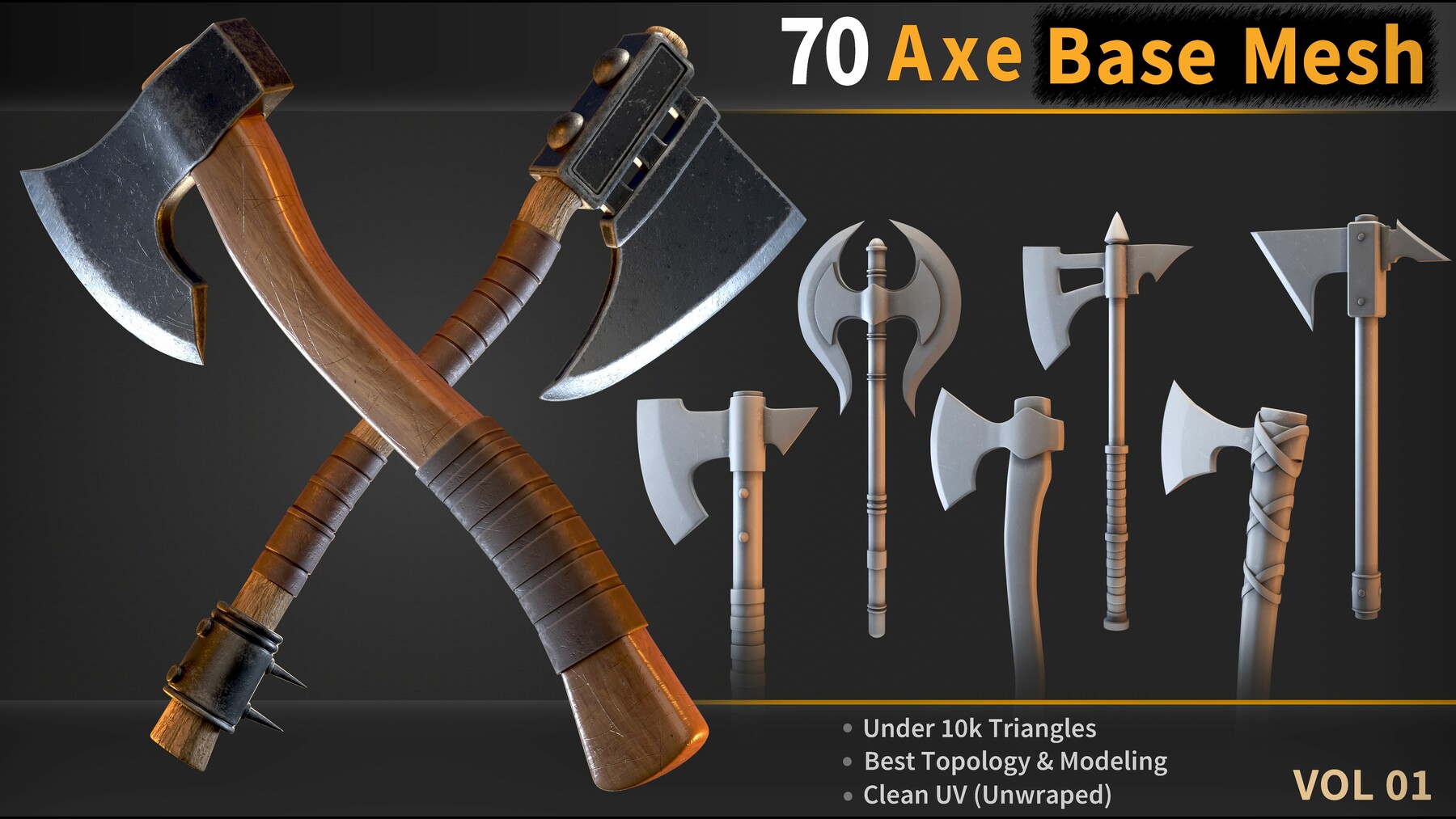 ArtStation - 70 Axe Base Mesh - VOL 01 ( Ready for Game ) | Game Assets
