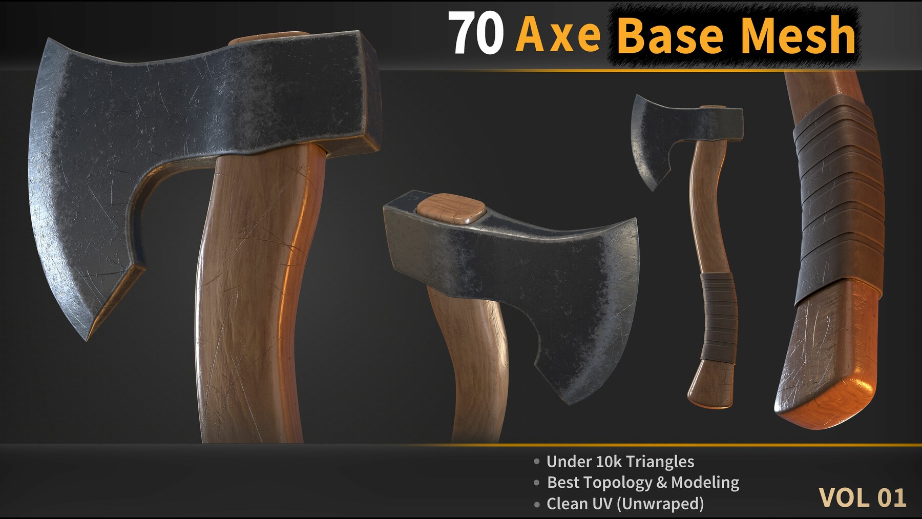 ArtStation - 70 Axe Base Mesh - VOL 01 ( Ready for Game ) | Game Assets