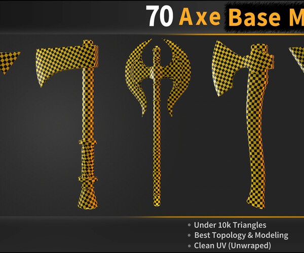ArtStation - 70 Axe Base Mesh - VOL 01 ( Ready for Game ) | Game Assets