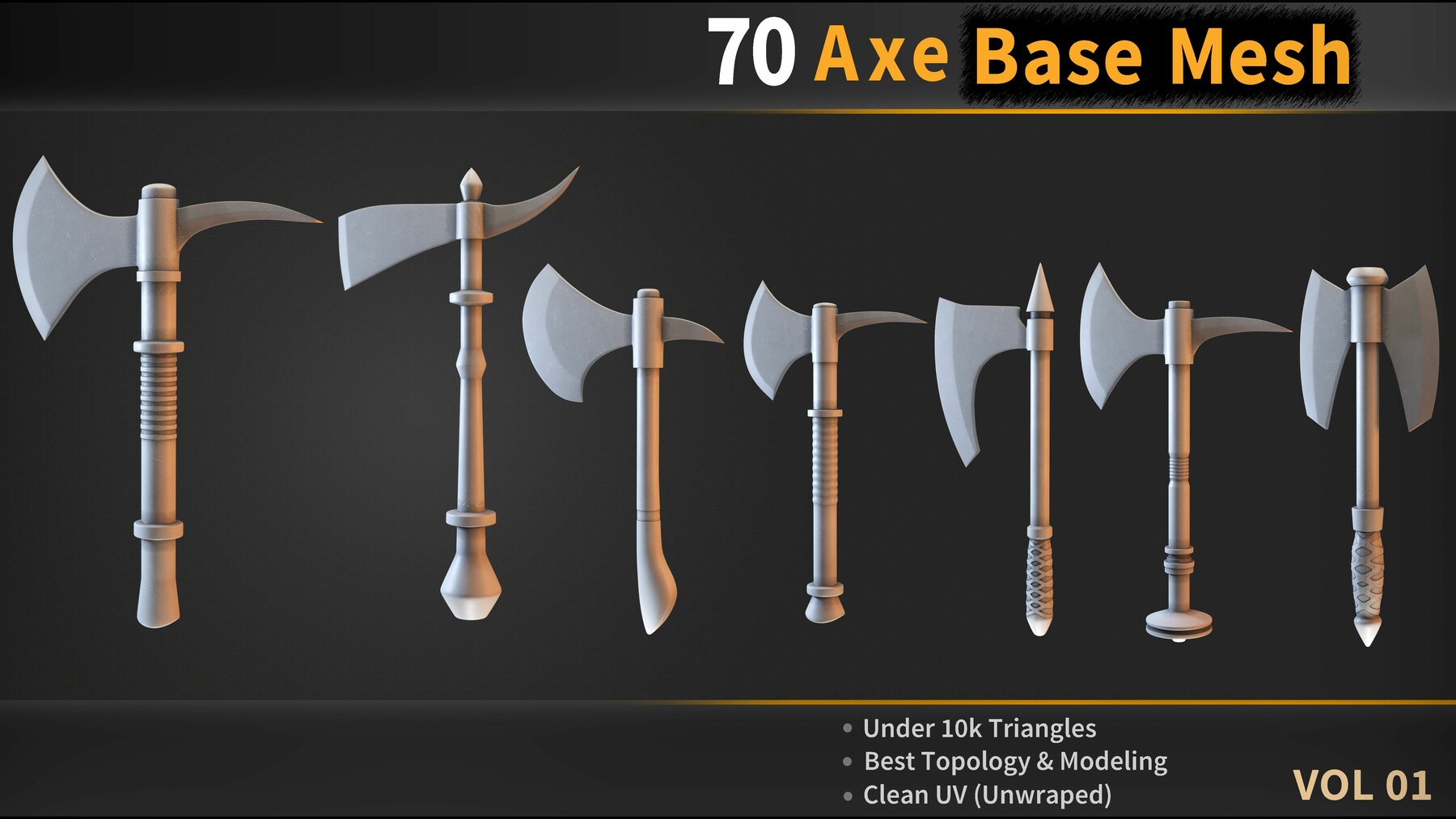ArtStation - 70 Axe Base Mesh - VOL 01 ( Ready for Game ) | Game Assets