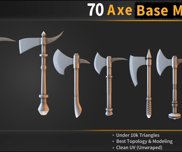 ArtStation - 70 Axe Base Mesh - VOL 01 ( Ready for Game ) | Game Assets