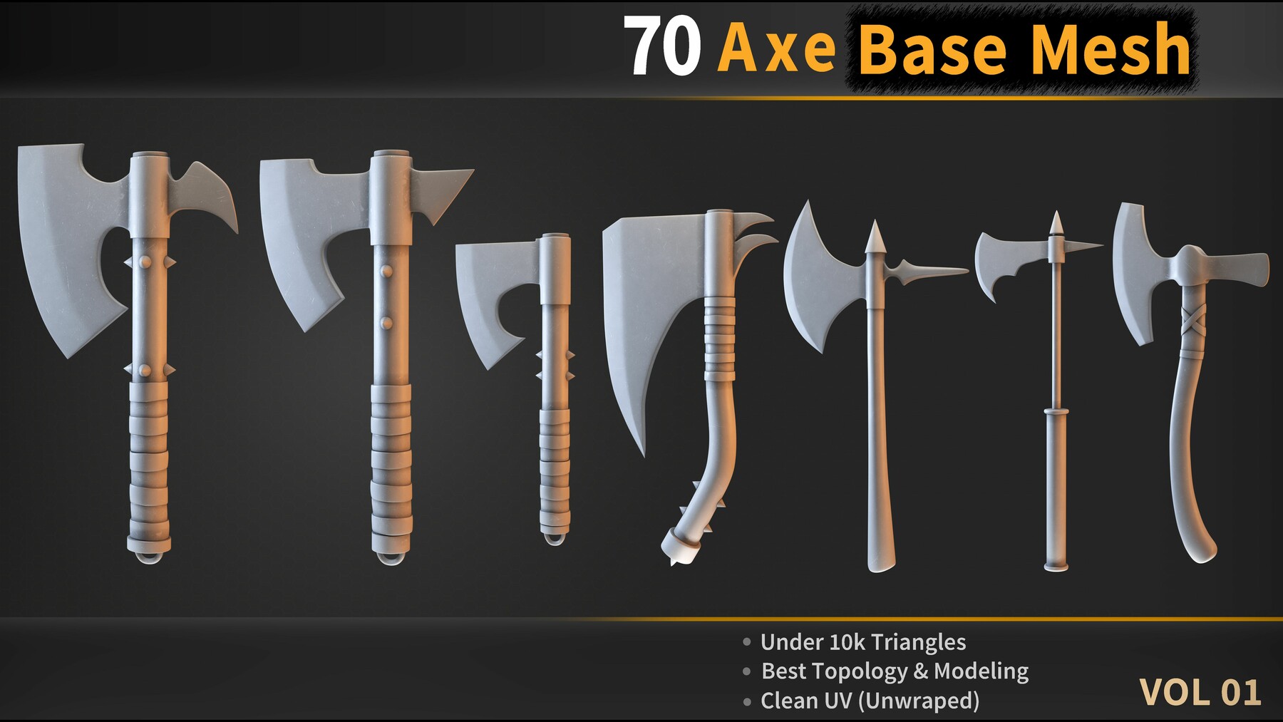 ArtStation - 70 Axe Base Mesh - VOL 01 ( Ready for Game ) | Game Assets