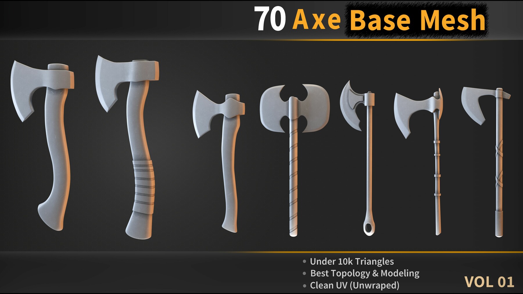 ArtStation - 70 Axe Base Mesh - VOL 01 ( Ready for Game ) | Game Assets