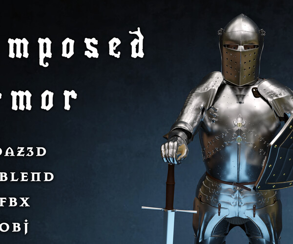 ArtStation - Composed Armor + Sword + Shield / Daz3D / .blend .fbx .obj ...