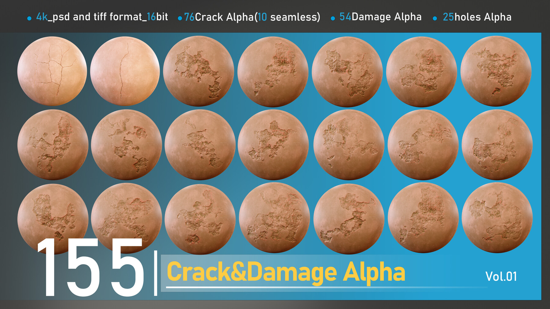 ArtStation - 155 Crack&Damage Alpha_Vol 01 | Brushes