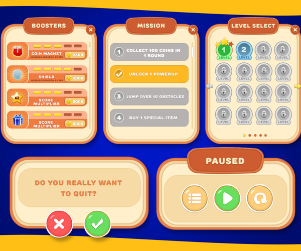 ArtStation - 2D Mobile UI - Casual Game I GUI Kit | Game Assets