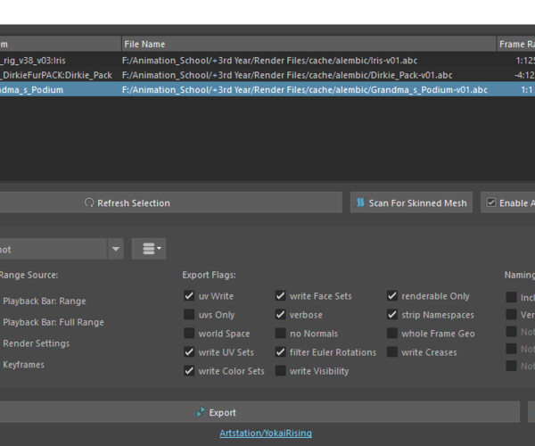 Artstation Alembic Export Interface Autodesk Maya Resources