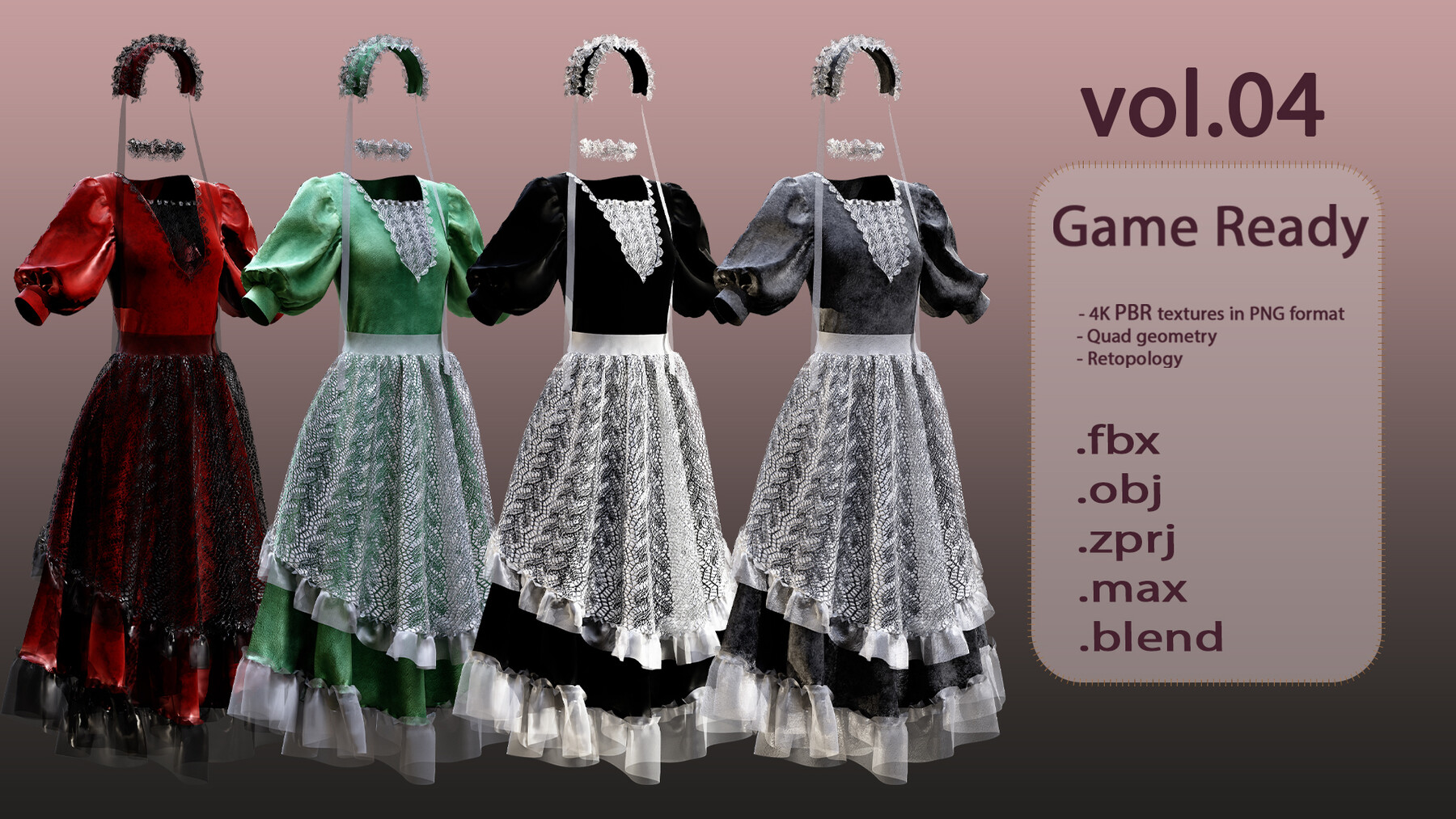ArtStation - vintage classic Dress-vol.04 (Game Ready) | Game Assets