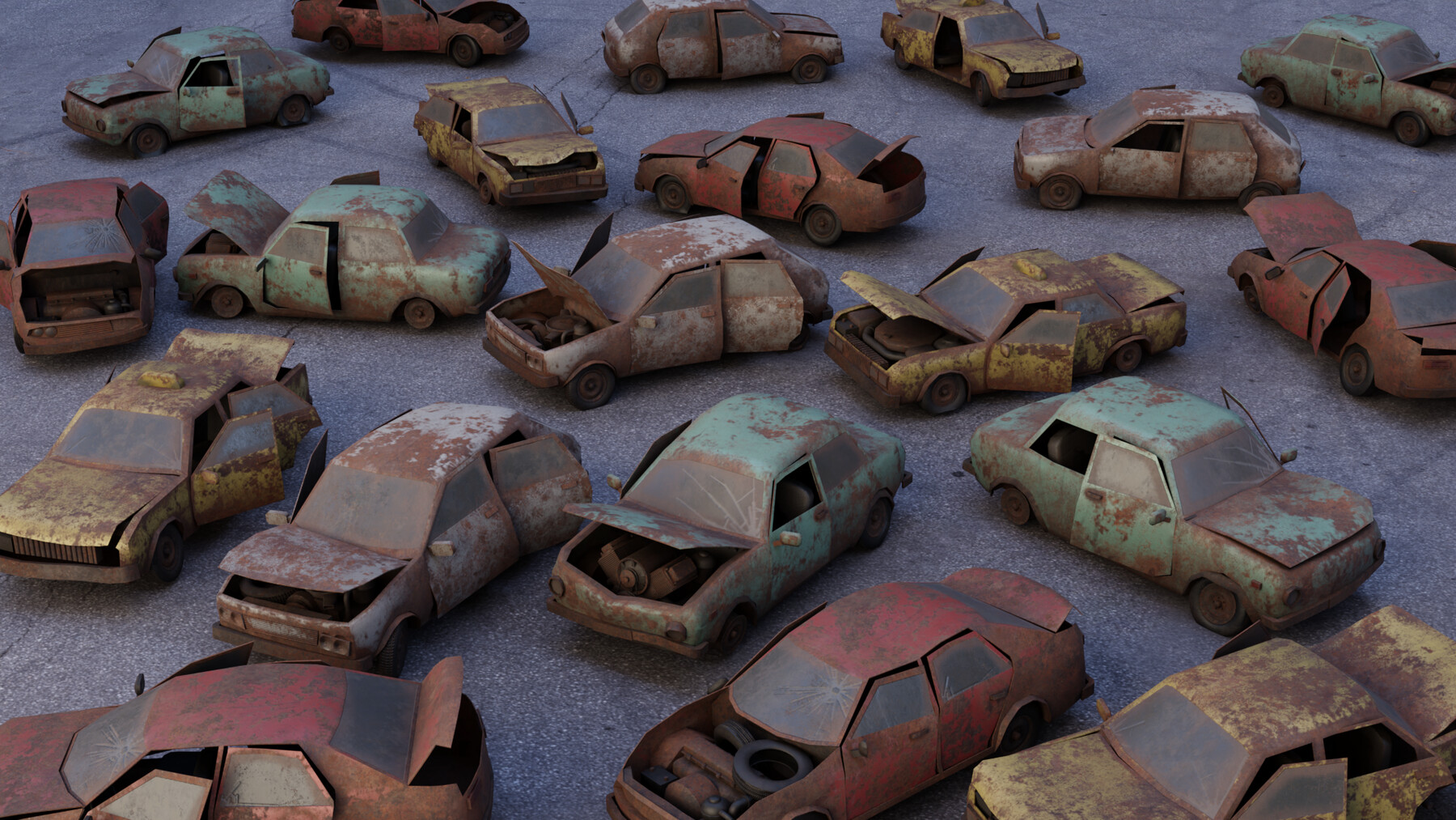 ArtStation - Apocalyptic Damaged Cars | Game Assets