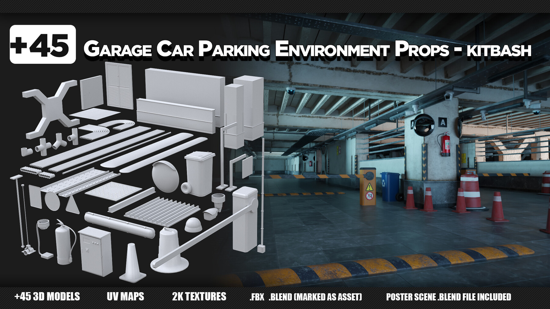 ArtStation - +45 Garage Car Parking Environment Props - KITBASH Vol 3 ...