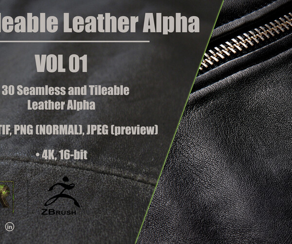 ArtStation - 30 Leather Alphas (Seamless and Tileable - Vol 01) | Brushes