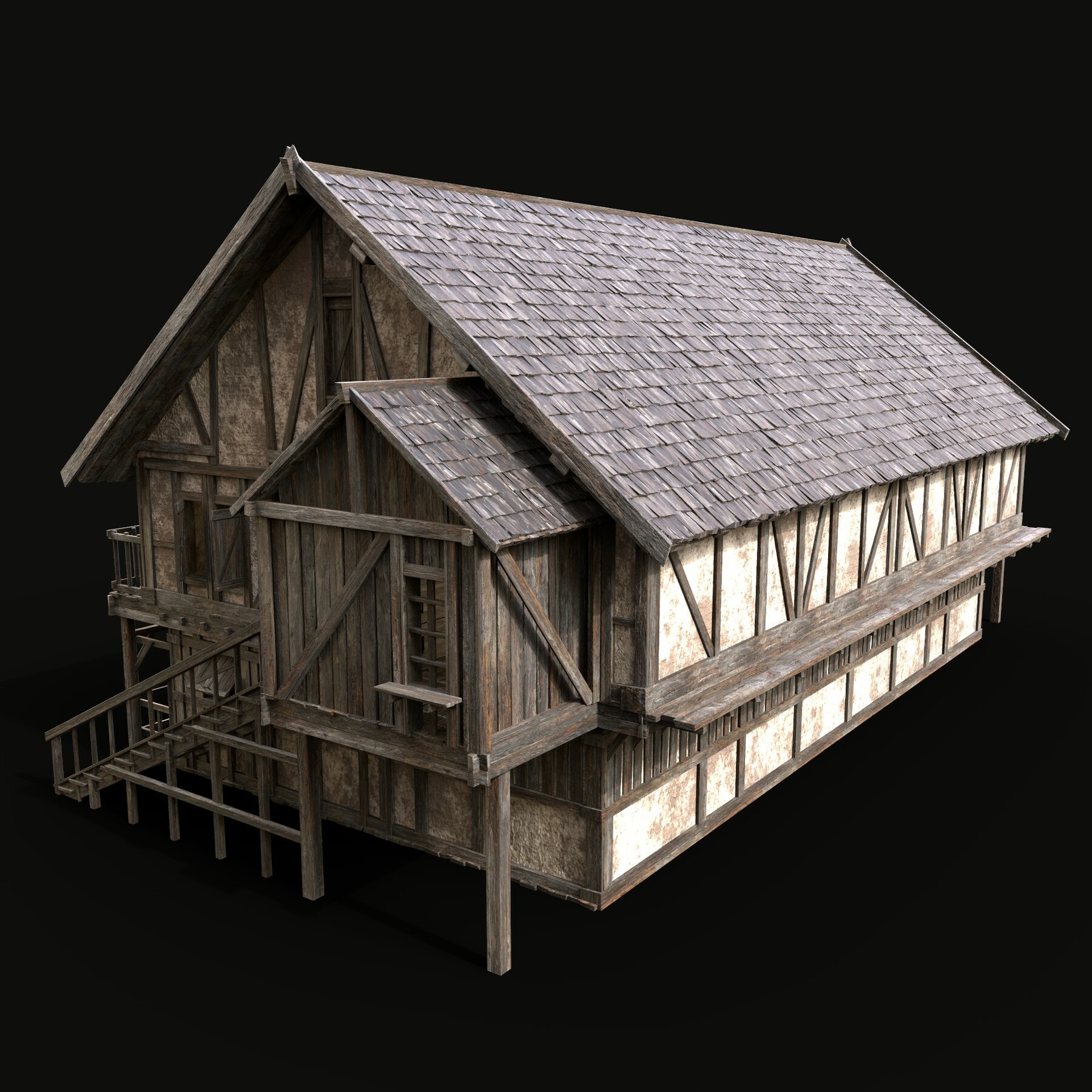 ArtStation - MEDIEVAL ENTERABLE LONG HOUSE HUT FARM COTTAGE WOODEN ...