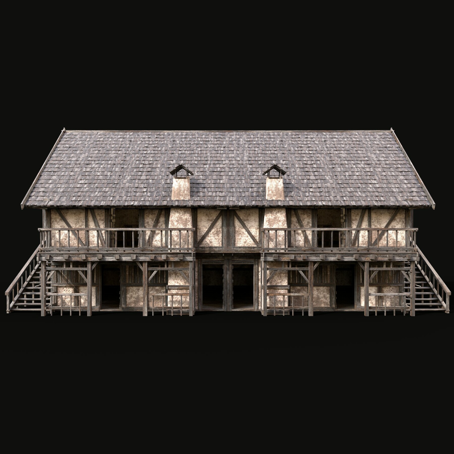 ArtStation - MEDIEVAL ENTERABLE LONG HOUSE HUT FARM COTTAGE WOODEN ...
