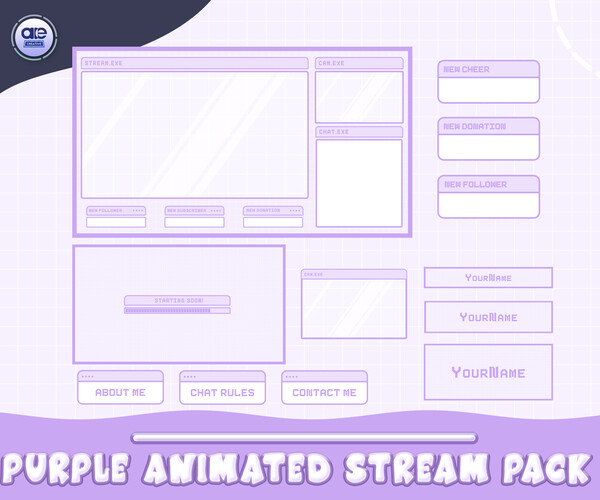 ArtStation - Animated Stream Package Overlay Purple, Pixel Stream Pack, Pixel Animated Overlays ...