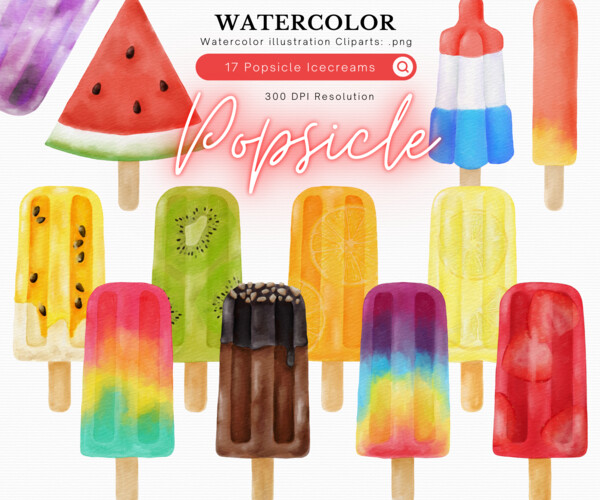 ArtStation - Popsicle Watercolor Clipart for Summer - Popsicle Icecream ...
