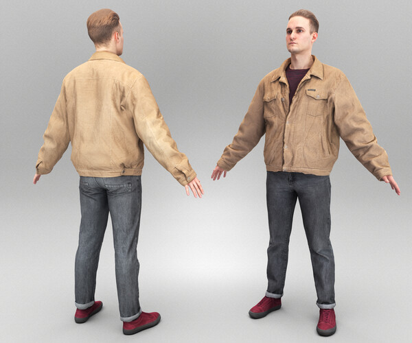 ArtStation - Young man in brown jacket in A-pose 372 | Game Assets