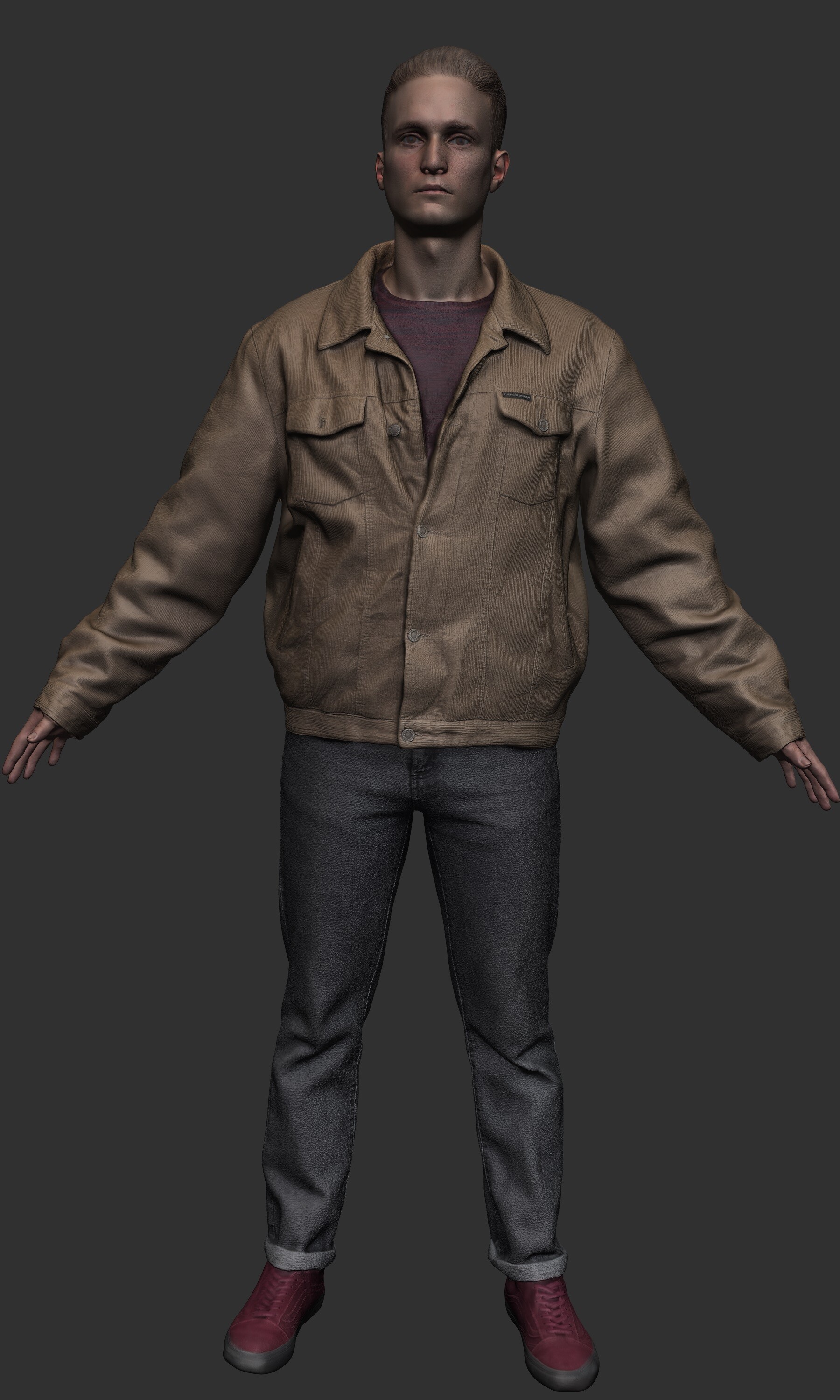 ArtStation - Young man in brown jacket in A-pose 372 | Game Assets