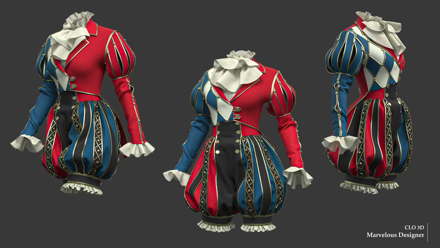 ArtStation - Female jester outfit / Marvelous Designer/Clo3D project ...
