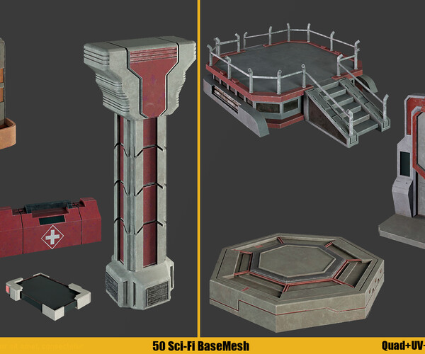 ArtStation - 50 Scifi BaseMesh -Kitbash Vol 1 + Texture | Resources