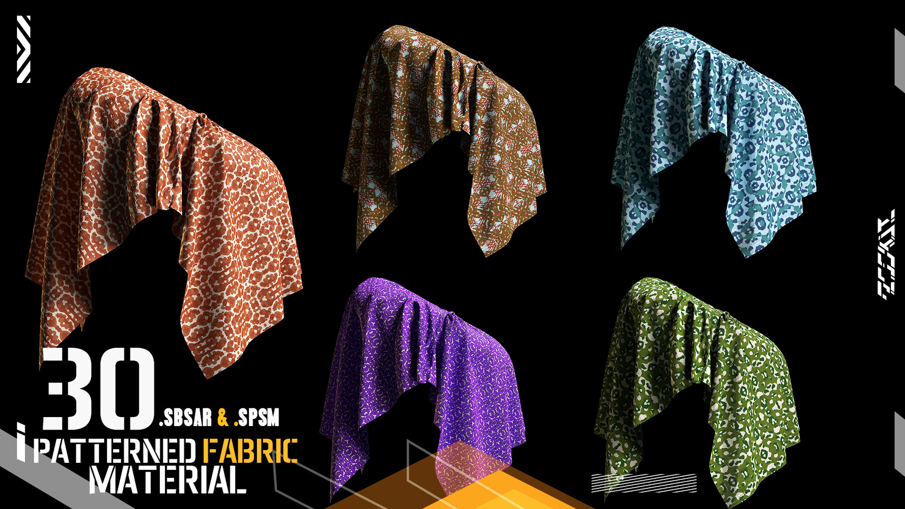 ArtStation - 30 patterned fabric material _ .sbsar & .spsm | Game Assets