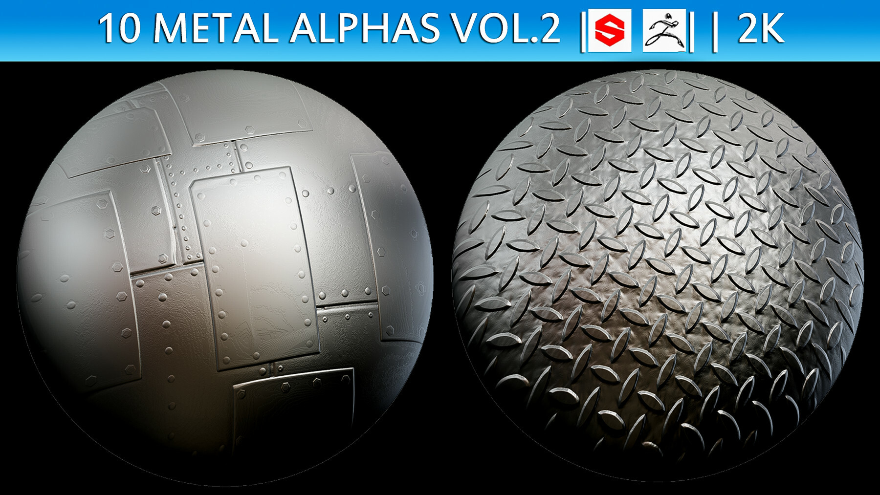 ArtStation - 10 Metal Alphas Vol.2 (ZBrush, Substance, 2K) | Brushes