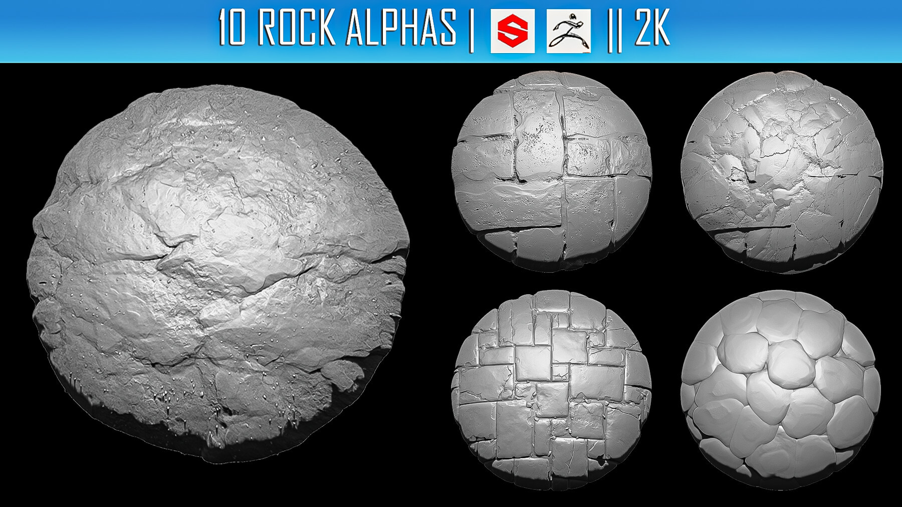 ArtStation - 10 Rock Alphas (ZBRush, Substance, 2K) | Brushes
