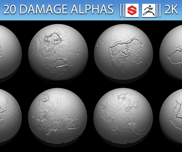 ArtStation - 20 Damage Alphas (ZBRush, Substance, 2K) | Brushes