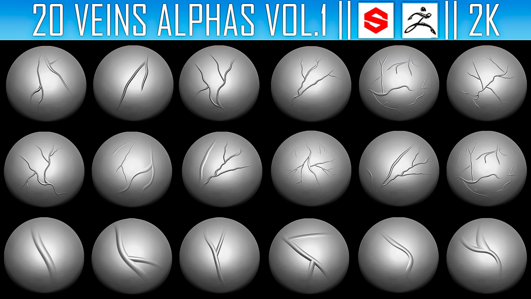 ArtStation - 20 Veins Alphas Vol.1 (ZBRush, Substance, 2K) | Brushes